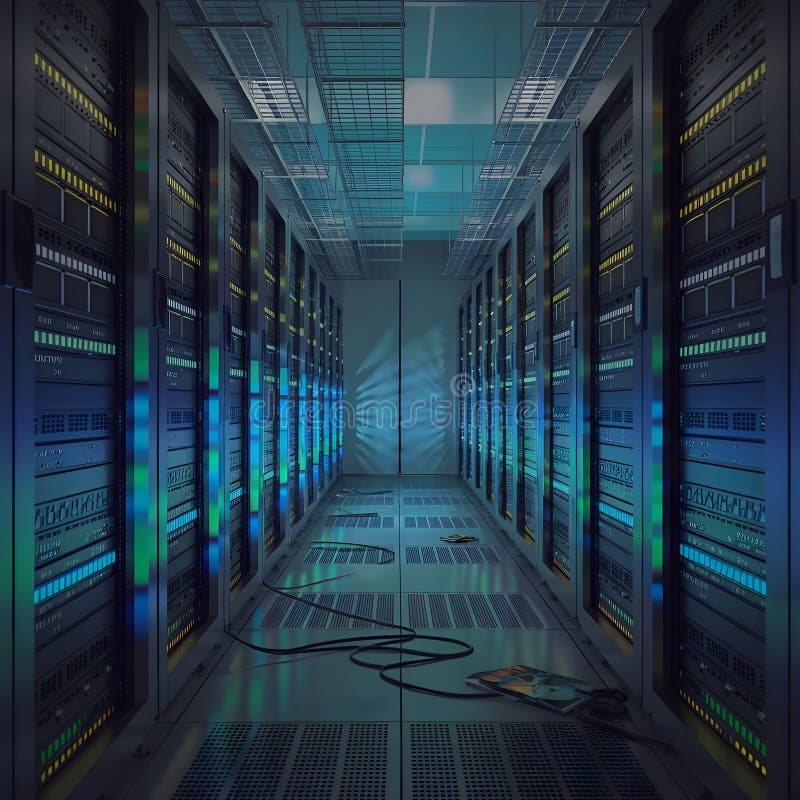 An Intricate Network of Cables and Equipment in a Busy Server Room ...