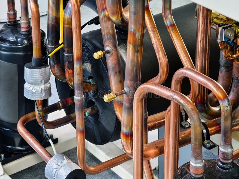Complex Arrangement of Copper Pipes in Industrial Cooling System ...
