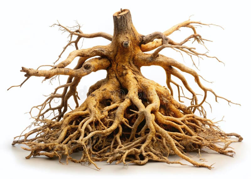 Intricate Network of Dry Tree Roots Against a Pristine White Background ...