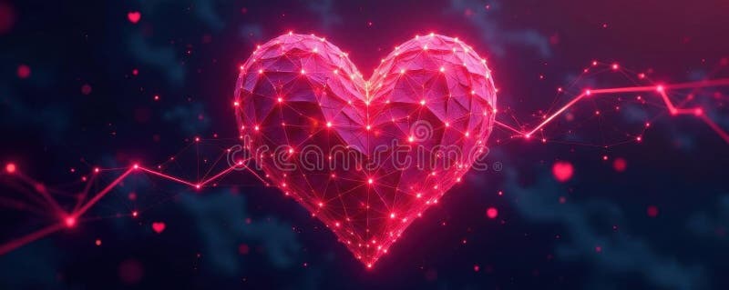 Intricate Network Forming a Vibrant Heart Shape , Lines, Wires, Pulse ...