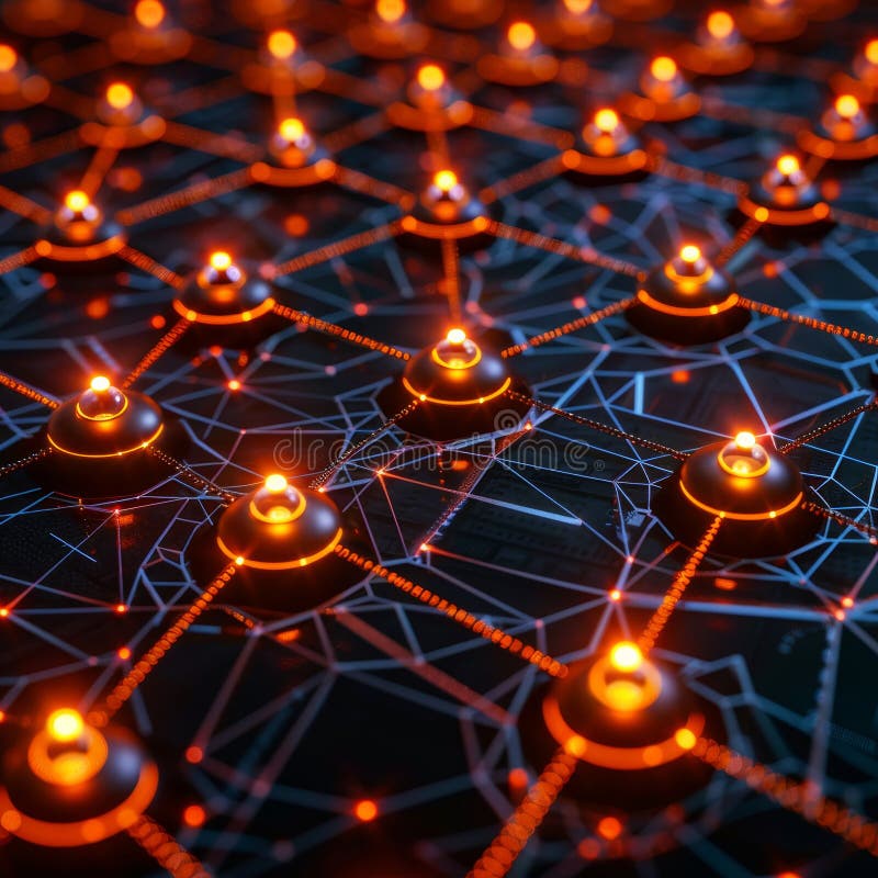 Abstract Network of Glowing Nodes on a Dark Surface with Intricate ...