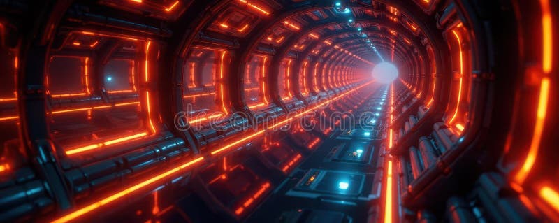 Intricate Network of Glowing Orange Conduits, Advanced Spaceship ...