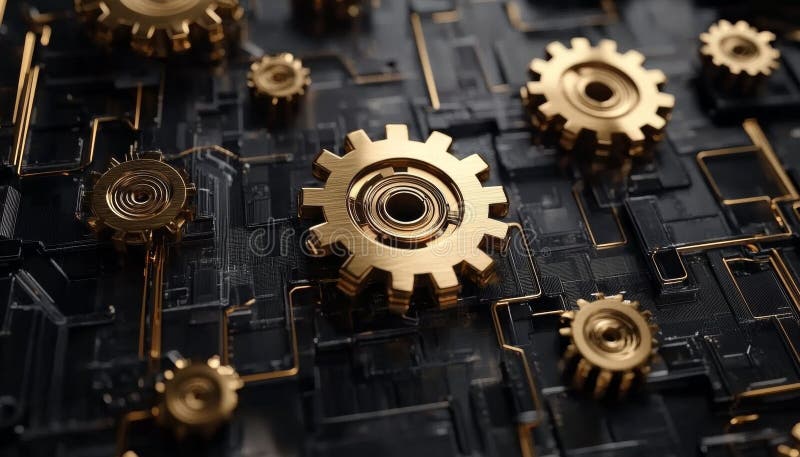 Intricate Network of Gold Gears on a Sleek Surface a Stunning Display ...