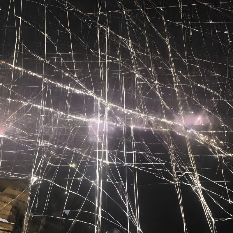 Intricate Network of Illuminated Threads Against Dark Background Stock ...