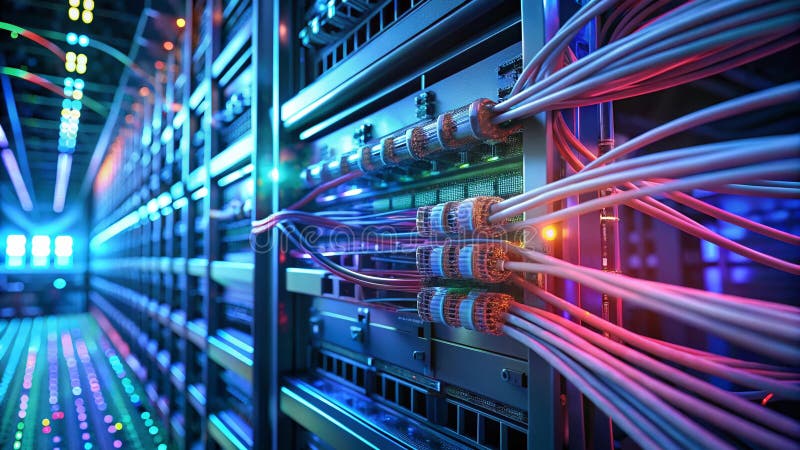 Intricate Network Infrastructure a Long Exposure View of Server Rack ...