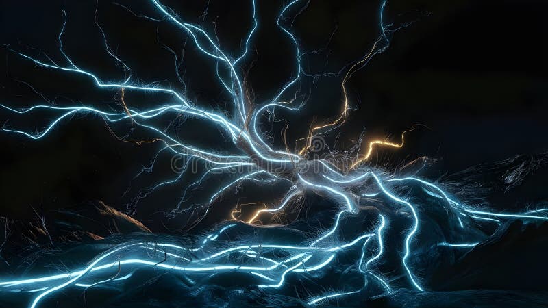 An Intricate Network of Intense, Glowing Blue Electricity Arcing ...
