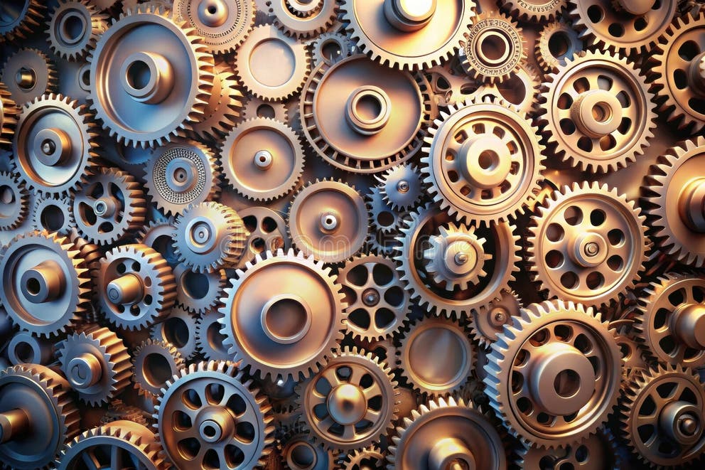 Intricate Network of Interlocking Metallic Gears a Complex System of Rotating Components Working ...