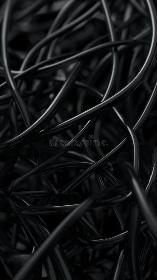 An Intricate Network of Intertwined Black Cables on a Dark Background ...