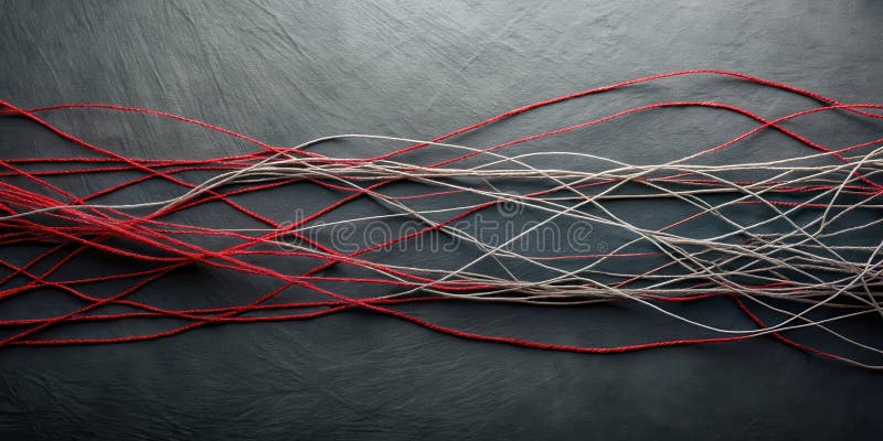 Intricate Network of Interwoven Red and Beige Threads on a Dark Surface ...