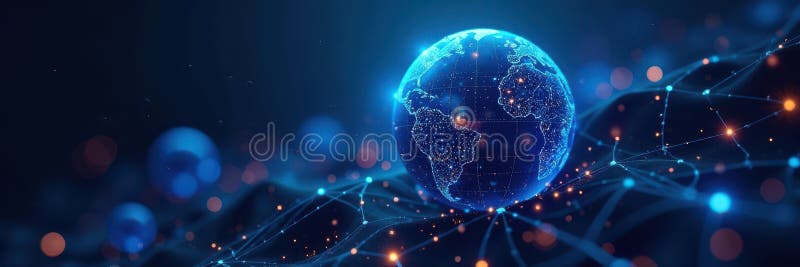 Intricate Network of Lines Radiating from a Blue Globe Data ...