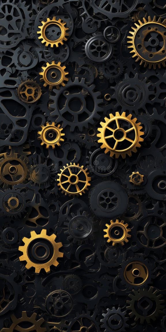 Intricate Network of Metallic Gears Interlocking Elements of Industrial ...