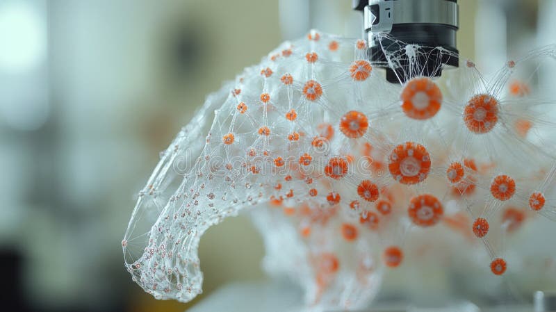 Intricate Network of Orange Spheres Connected by Thin Filaments Stock ...