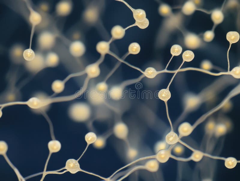 Intricate Network of Pale Yellow Spherical Structures in Dark Blue ...