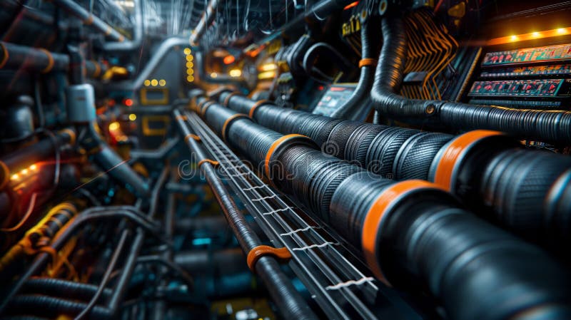 Intricate Network of Pipes and Wires in a High-Tech Environment Stock ...