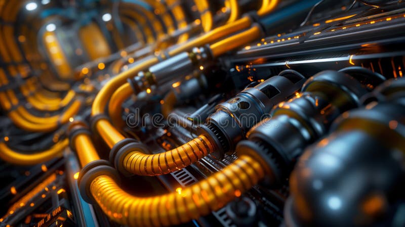 Intricate Network of Pipes and Wires in a High-Tech Environment Stock ...