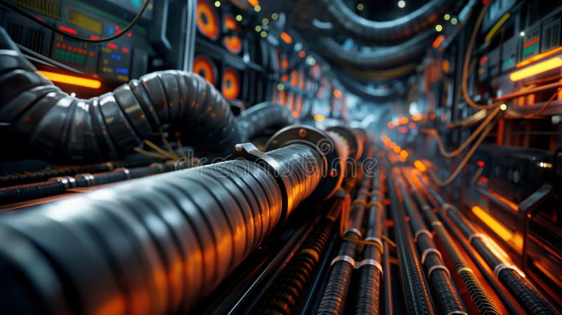 Intricate Network of Pipes and Wires in a High-Tech Environment Stock ...