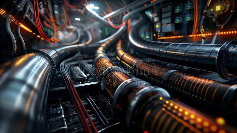 Intricate Network of Pipes and Wires in a High-Tech Environment Stock ...