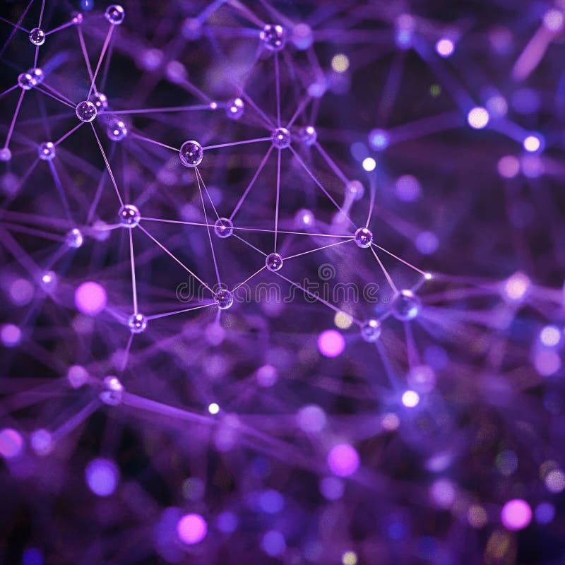 Purple Network of Interconnected Nodes and Lines Reflecting Digital ...