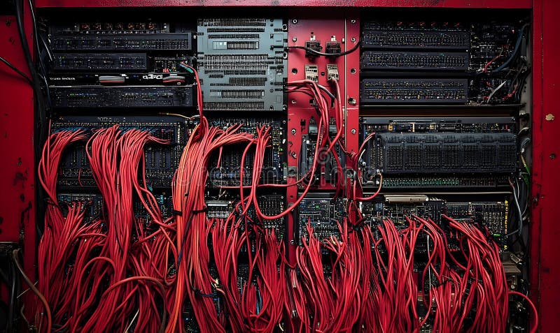 Red Wired Server Rack stock illustration. Illustration of connections ...