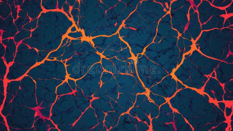 Intricate Network of Red and Orange Neuron Cells on a Deep Blue ...