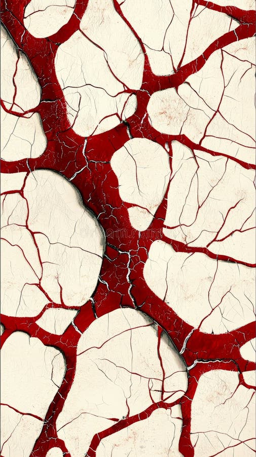 Intricate Network of Red Veins Spreading Across a Cracked White Surface ...