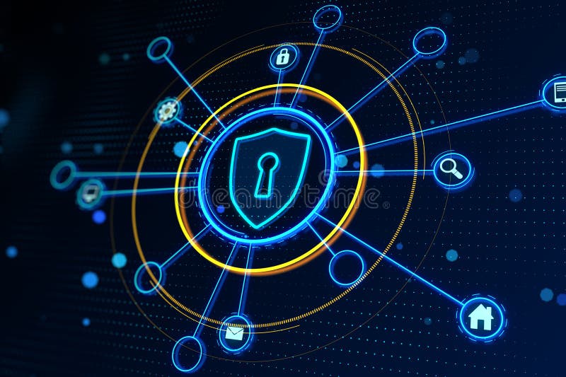 Intricate Network Security Visualization with a Shield and Lock Icon on ...