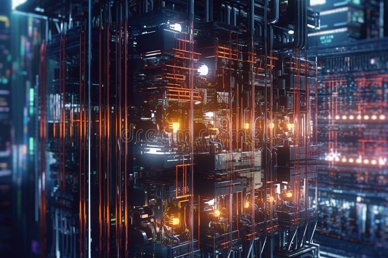 Intricate Network of Servers, Wires, and Data Storage Devices Stock ...