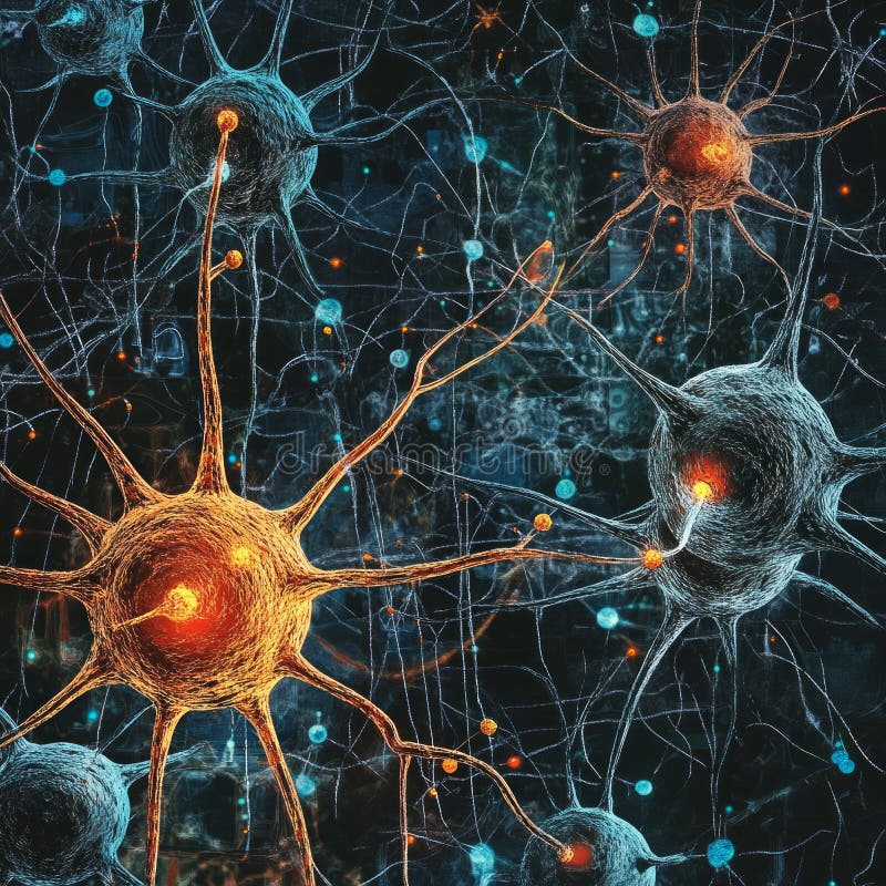 Intricate Neural Network Connections Highlighted in Deep Blue and Fiery ...