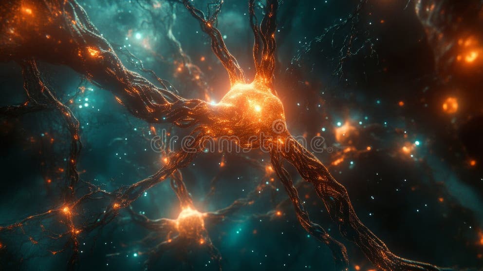 Intricate Neural Network Glowing in Cosmic Space Stock Illustration ...