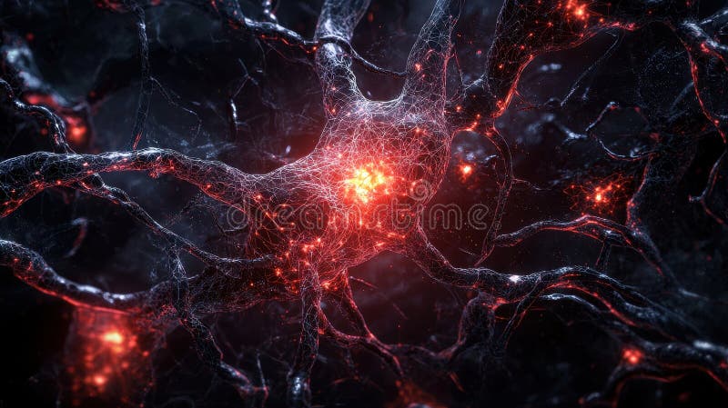 Intricate Neural Network with Glowing Nodes and Dark Background Stock ...