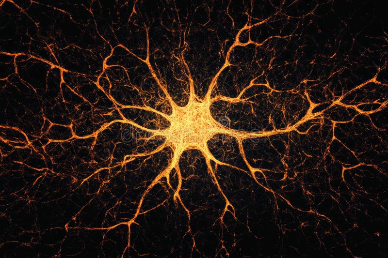 Intricate Neuron Network in Dynamic Orange Glow on Dark Background ...