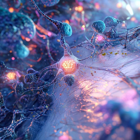 Intricate Neuron Network Visualized with Vivid Lights and Connections ...