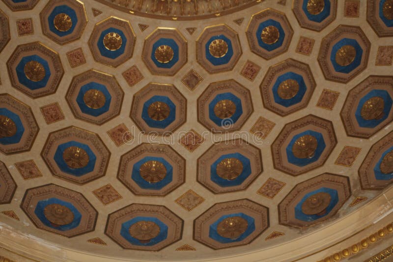 Intricate Octagonal Ceiling Design Featuring Blue and Gold Patterns in ...