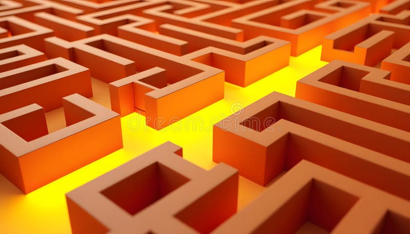 Intricate Orange Maze Illuminated with a Glowing Yellow Background ...