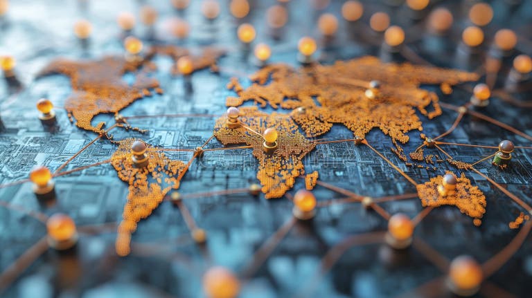 Intricate Orange Network Map of the Globe Stock Illustration ...