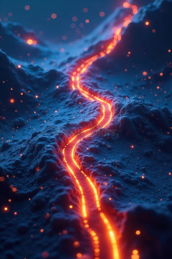 Intricate Orange Pathways on a Deep Blue Futuristic Surface , Science ...