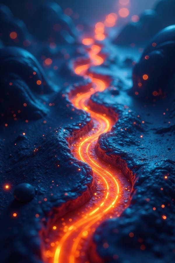 Intricate Orange Pathways on a Deep Blue Futuristic Surface , Science ...