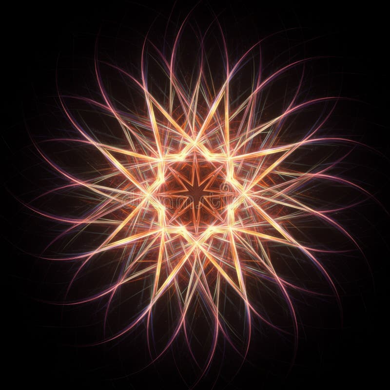 Intricate Orange and Pink Fractal Star Pattern Stock Illustration ...