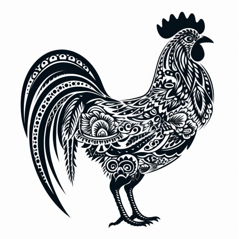 Intricate Oriental Rooster Vector Art with Tonga-inspired Patterns ...