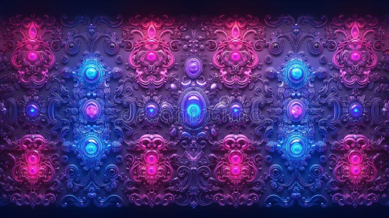 Intricate Ornamental Design with Vibrant Pink and Blue Lighting ...