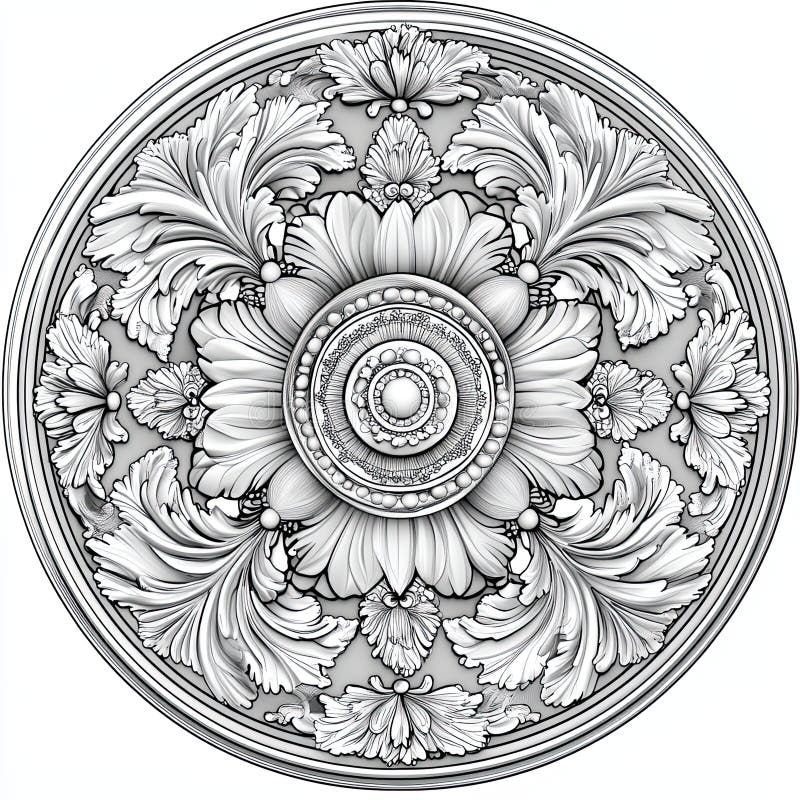 Intricate Ornate Floral Ceiling Medallion Design Circular Decorative ...