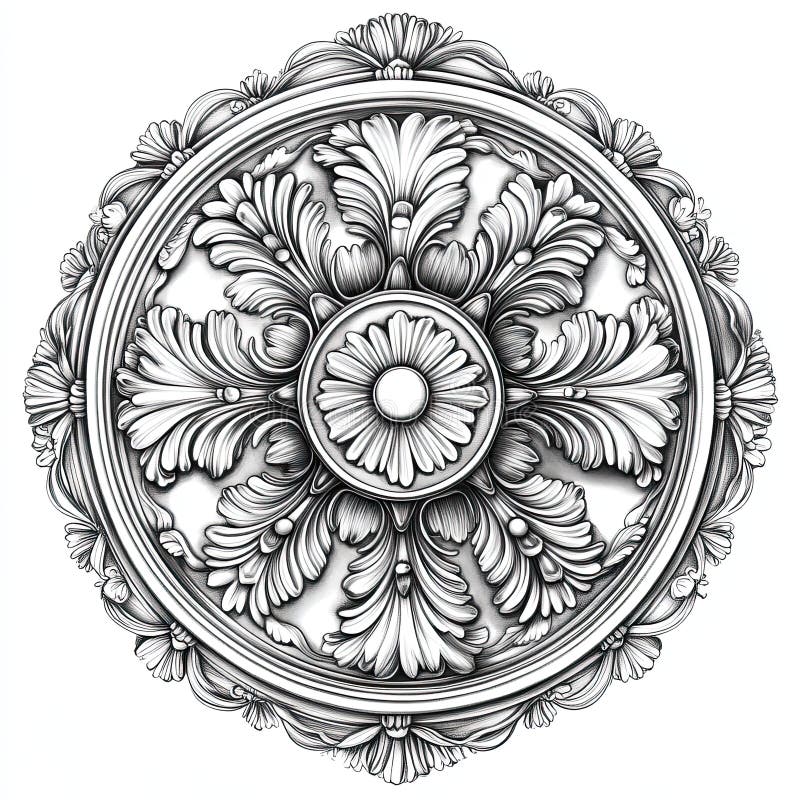 Intricate Ornate Rosette Design Circular Floral Pattern Decorative ...
