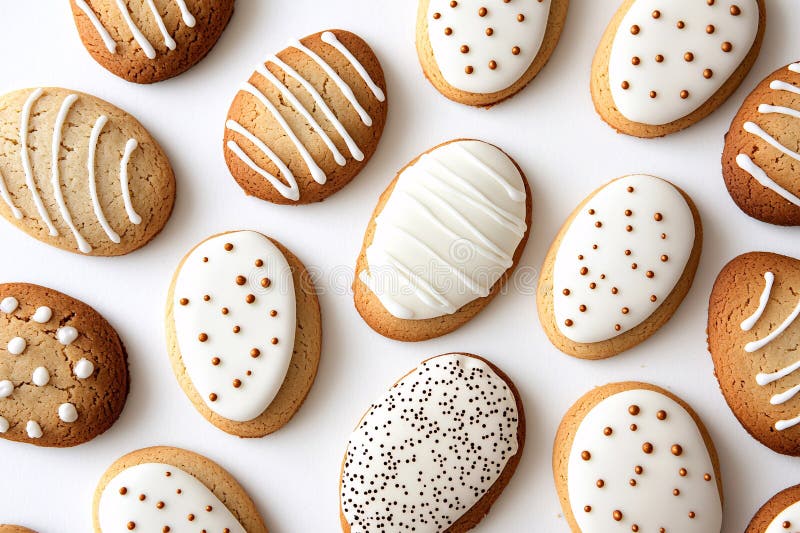 Intricate Oval-shaped Cookies with White Icing Patterns on a Brown Base ...