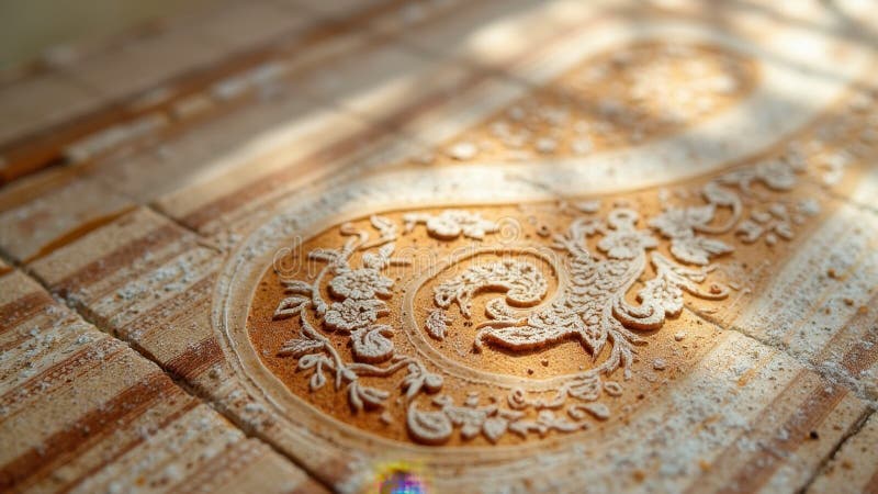 Intricate Paisley Design on Textured Ceramic Tile Surface with Sunlight ...