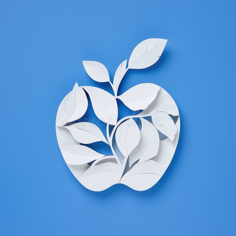 Intricate Paper Art of an Apple Represented with Detailed Leaf Elements ...