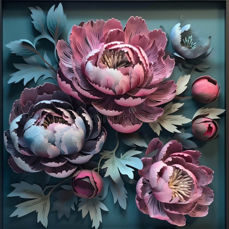 Layered Peony Paper Artwork Stock Illustration - Illustration of centrepiece, features: 277450581