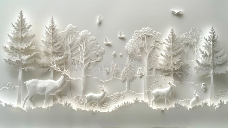 Intricate Paper Cut-out of Forest with Detailed Trees and Animals ...