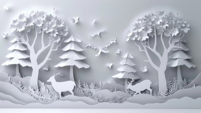 Intricate Paper Cut-out of Forest with Trees and Animals in Layered ...