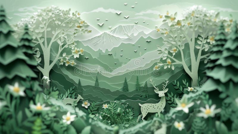 Intricate Paper Cut-out of Forest with Trees and Animals in Layered ...