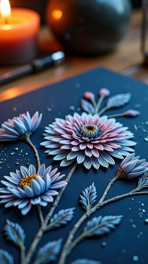 Intricate Paper Flower Art with Candlelit Ambiance on Dark Background ...